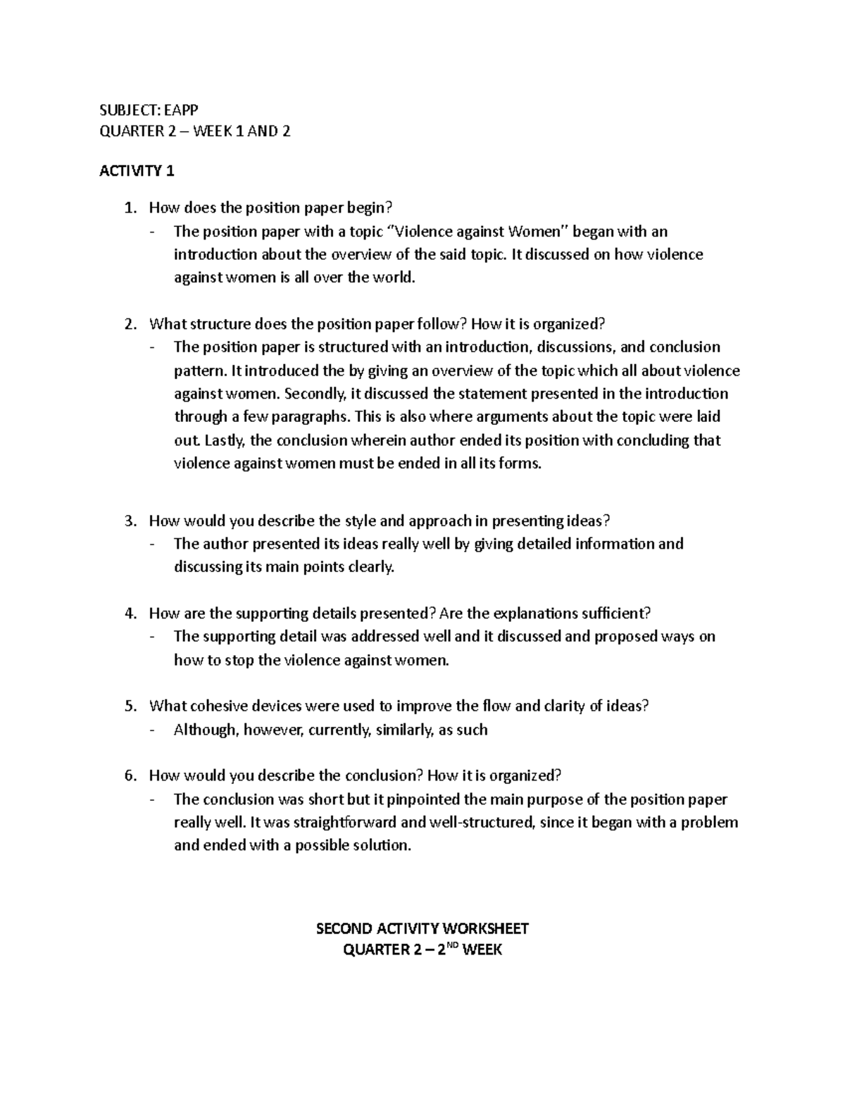 WEEK 1-2 EAPP - IT IS COMPOSE OF ACTIVITIES IN EAPP - SUBJECT: EAPP QUARTER 2 – WEEK 1 AND 2 ...