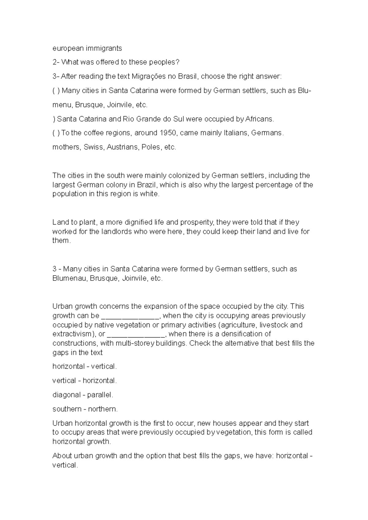 Notes 1 - european immigrants 2- What was offered to these peoples? 3 ...