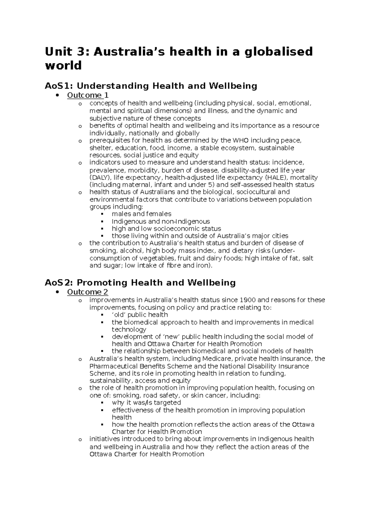 Health & Human Development - Study Design - Unit 3: Australia’s health ...