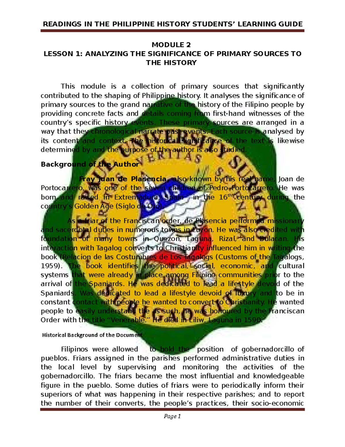 Module 2 Lesson 1 Customs of the Tagalogs edited - MODULE 2 LESSON 1 ...