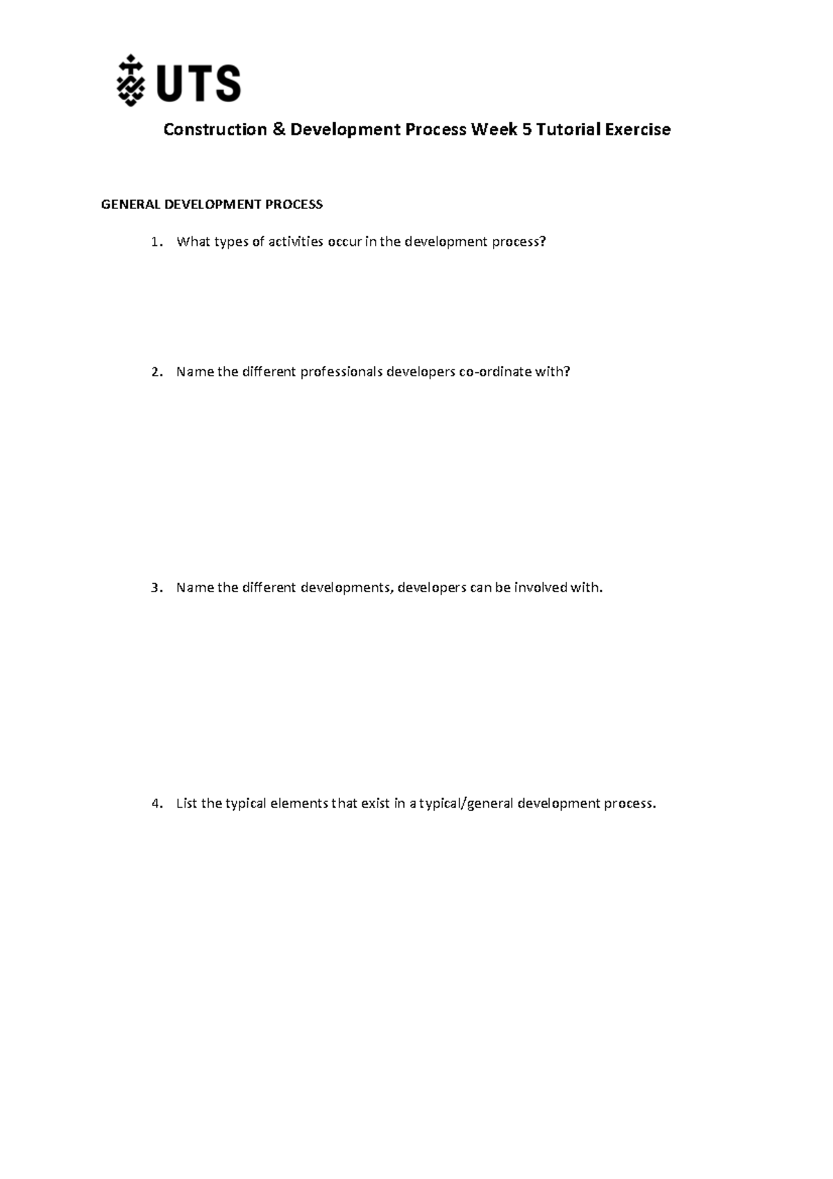 CDP 16631 2023 Week 5 Tutorial Questions - Construction & Development Process Week 5 Tutorial ...