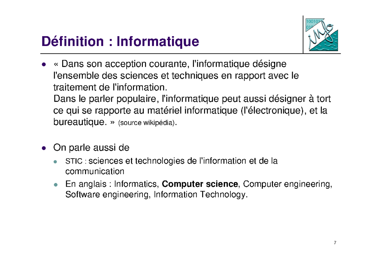 Introduction informatique - Définition : Informatique z « Dans son ...
