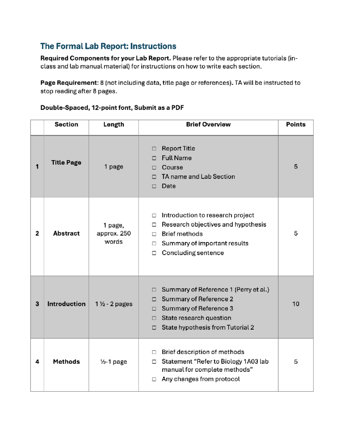 Formal Lab Report Instructions F2024 - Biology 1A03 Cellular and ...