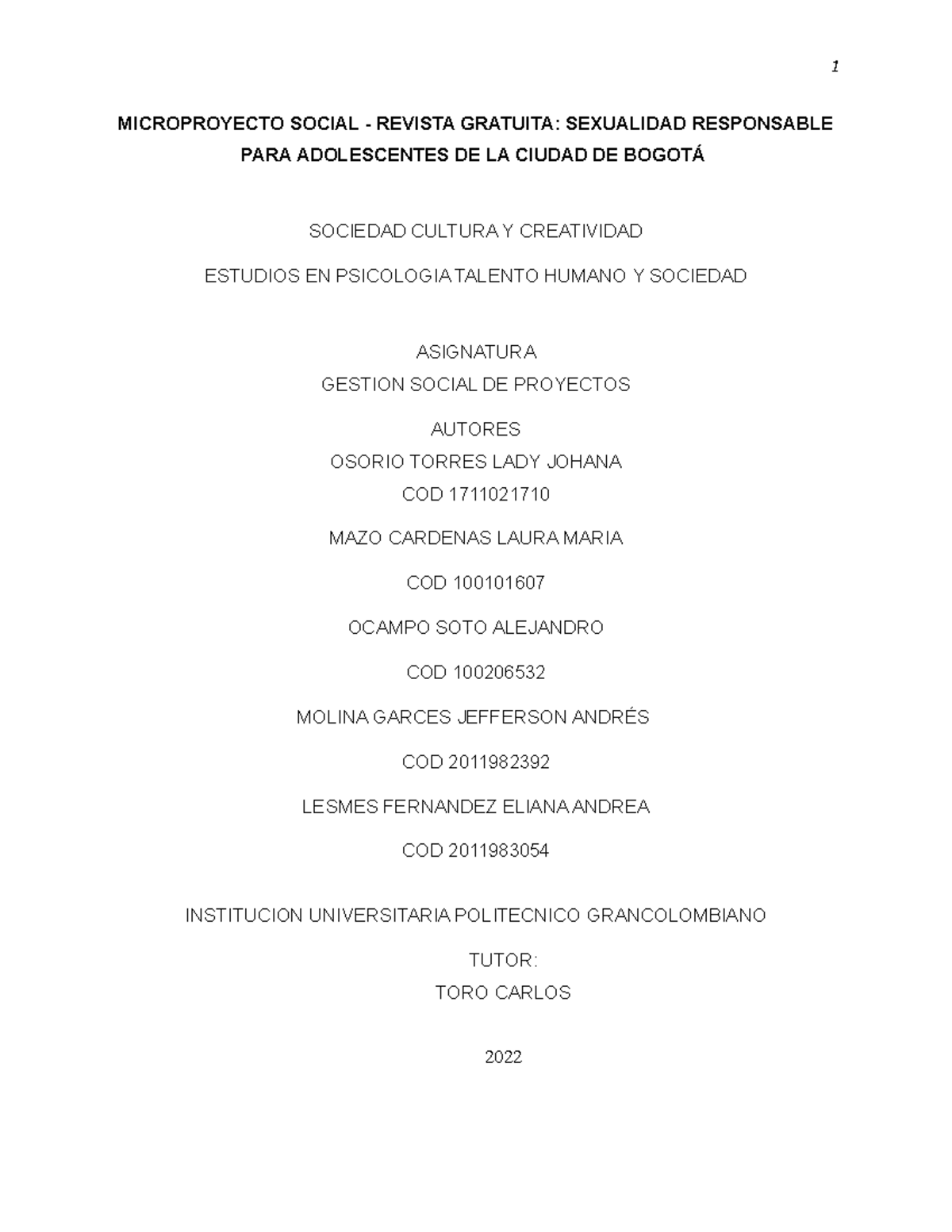 Microproyecto Social - MICROPROYECTO SOCIAL - REVISTA GRATUITA: SEXUALIDAD RESPONSABLE PARA ...