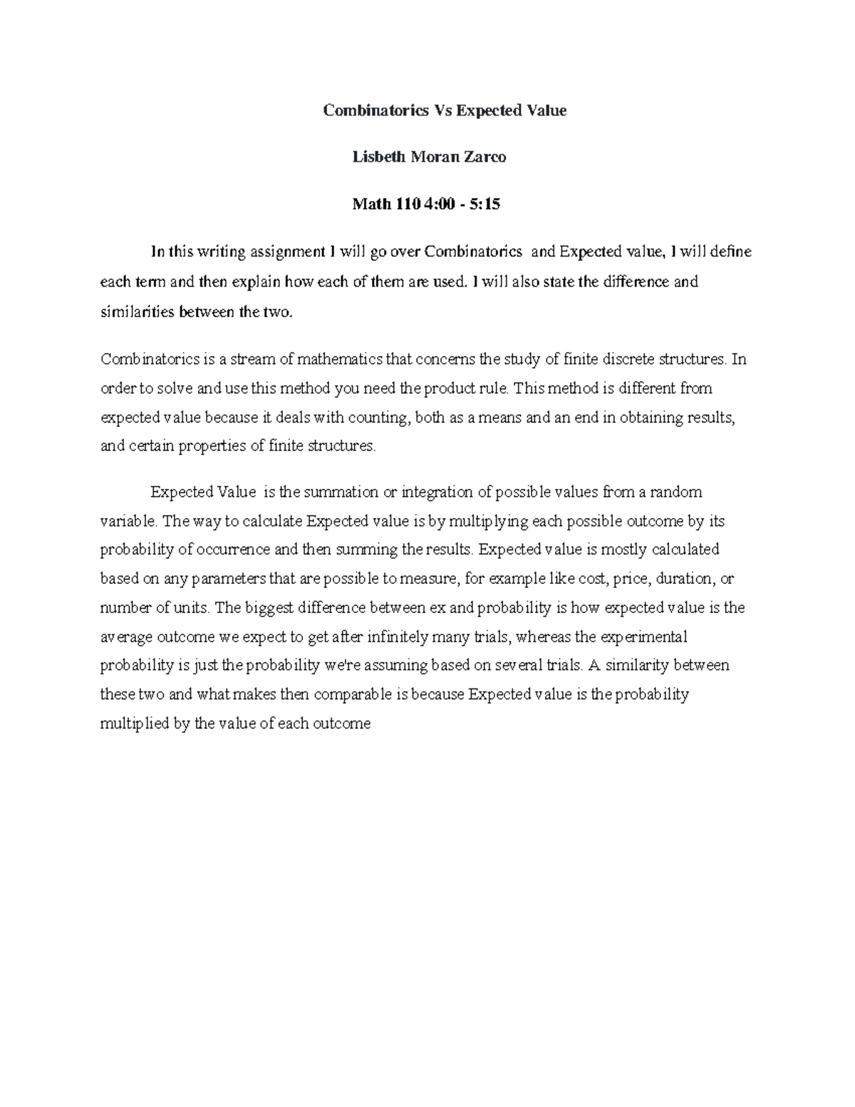 Writing Assigment #6 - This essay was on math, we had to teach each ...