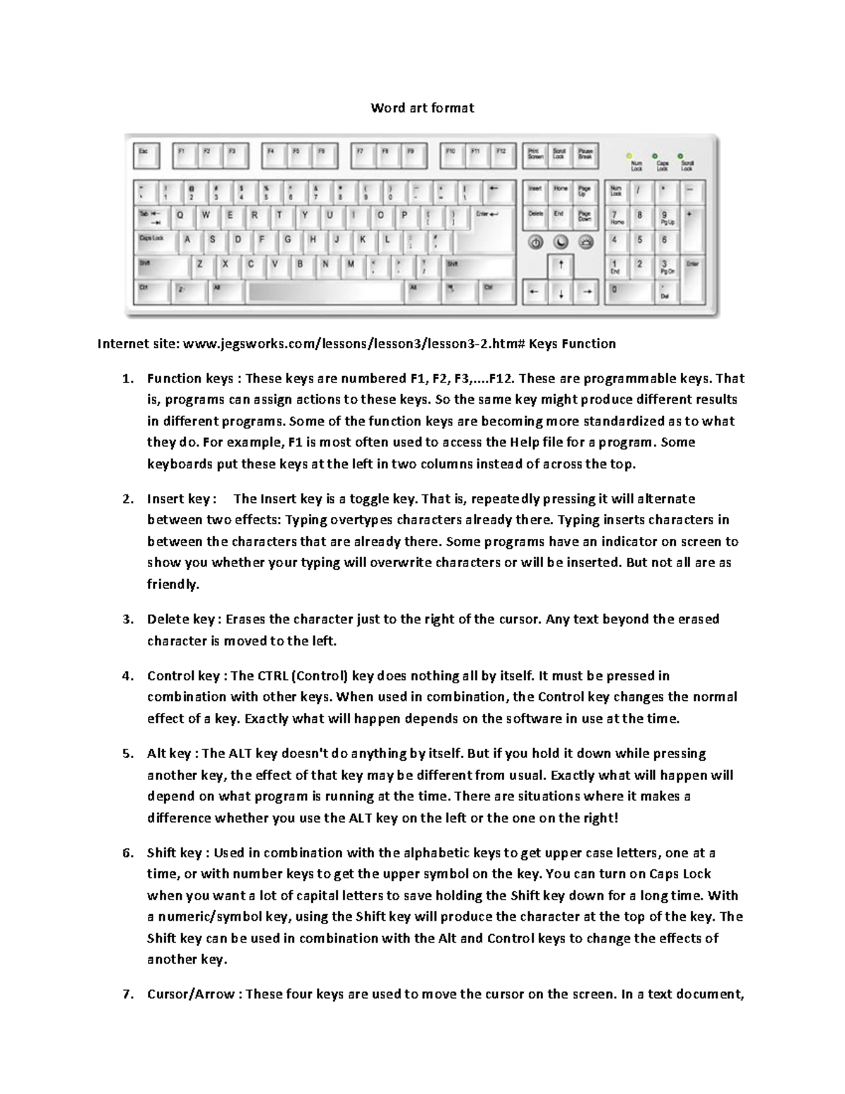 Document - Notes - Word art format Internet site: jegsworks/lessons ...