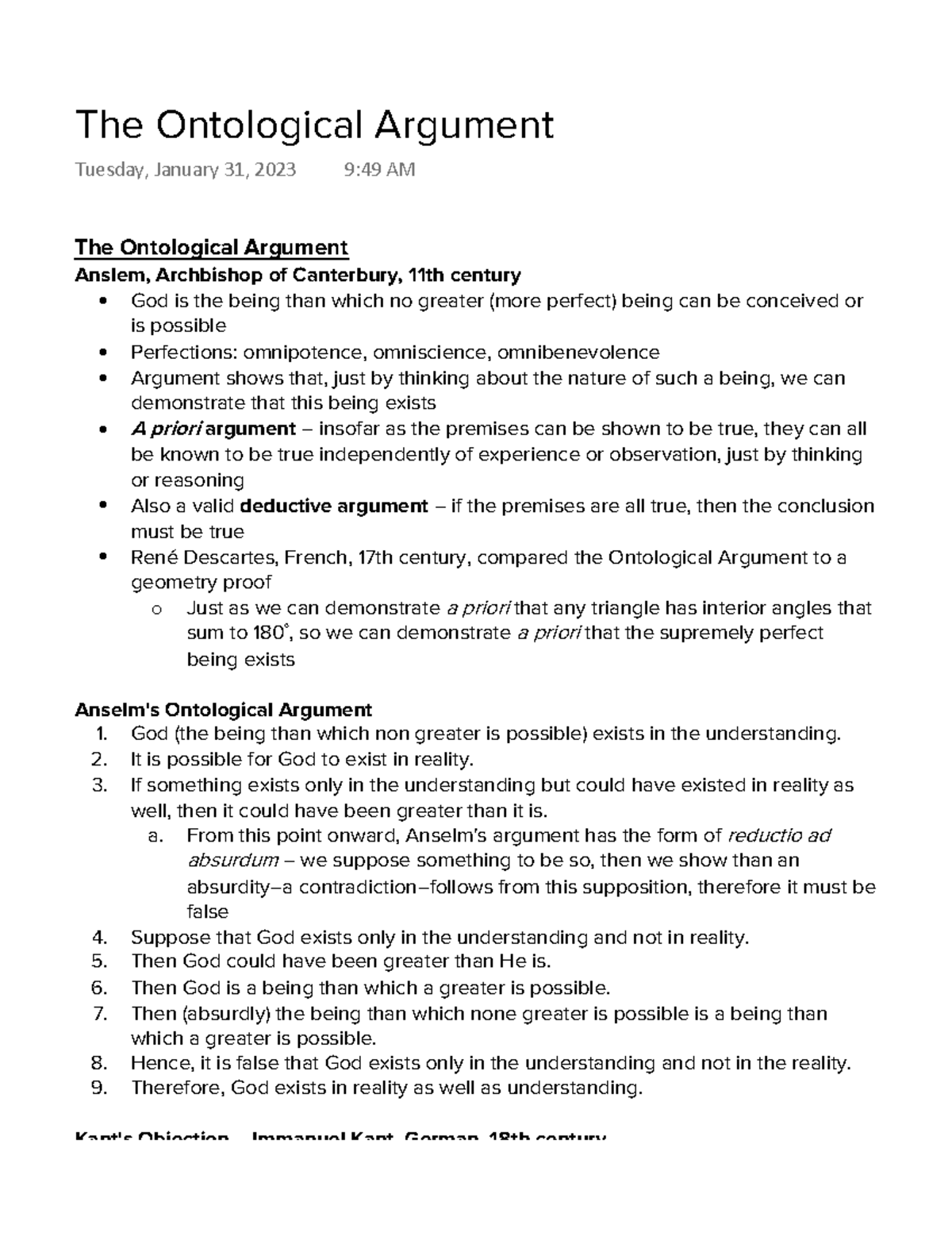 The Ontological Argument - God (the being than which non greater is ...