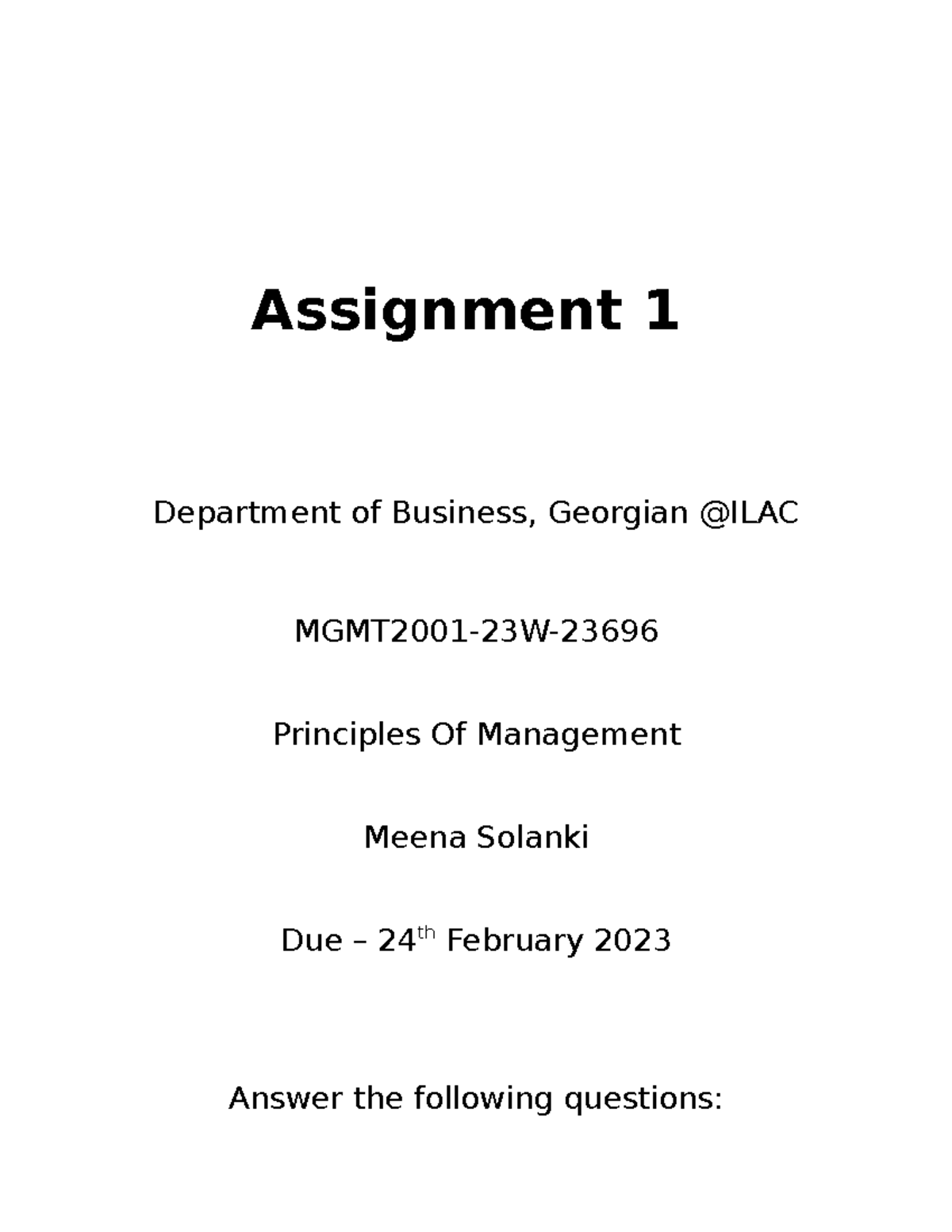 Assignment 1 - all the best - Assignment 1 Department of Business ...