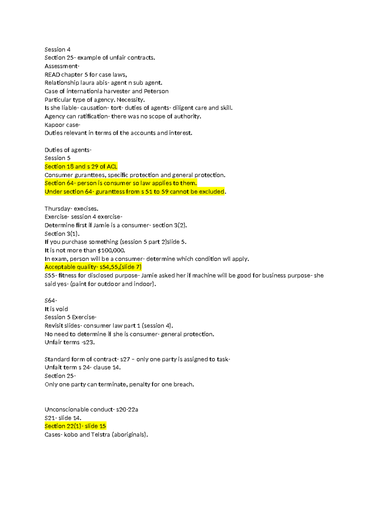 Notes - Session 4 Section 25- example of unfair contracts. Assessment ...