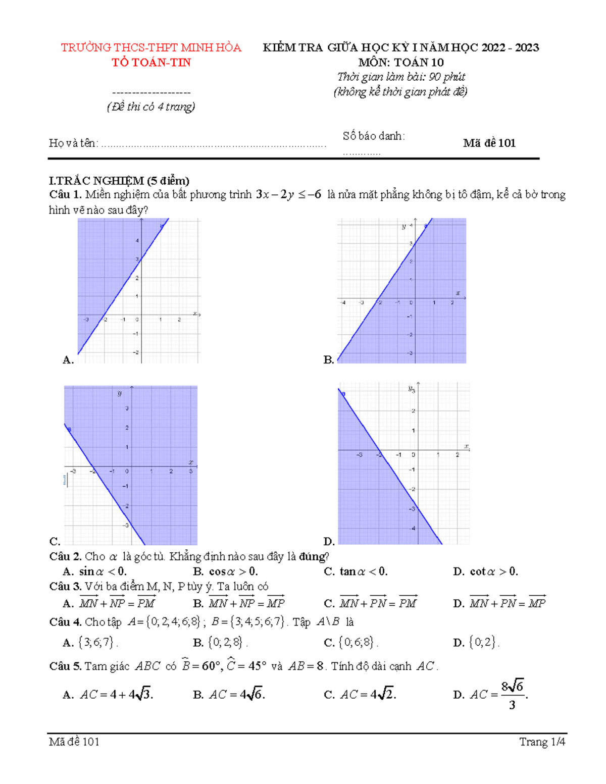 De giua ky 1 toan 10 nam 2022 2023 truong thcs thpt minh hoa binh duong ...