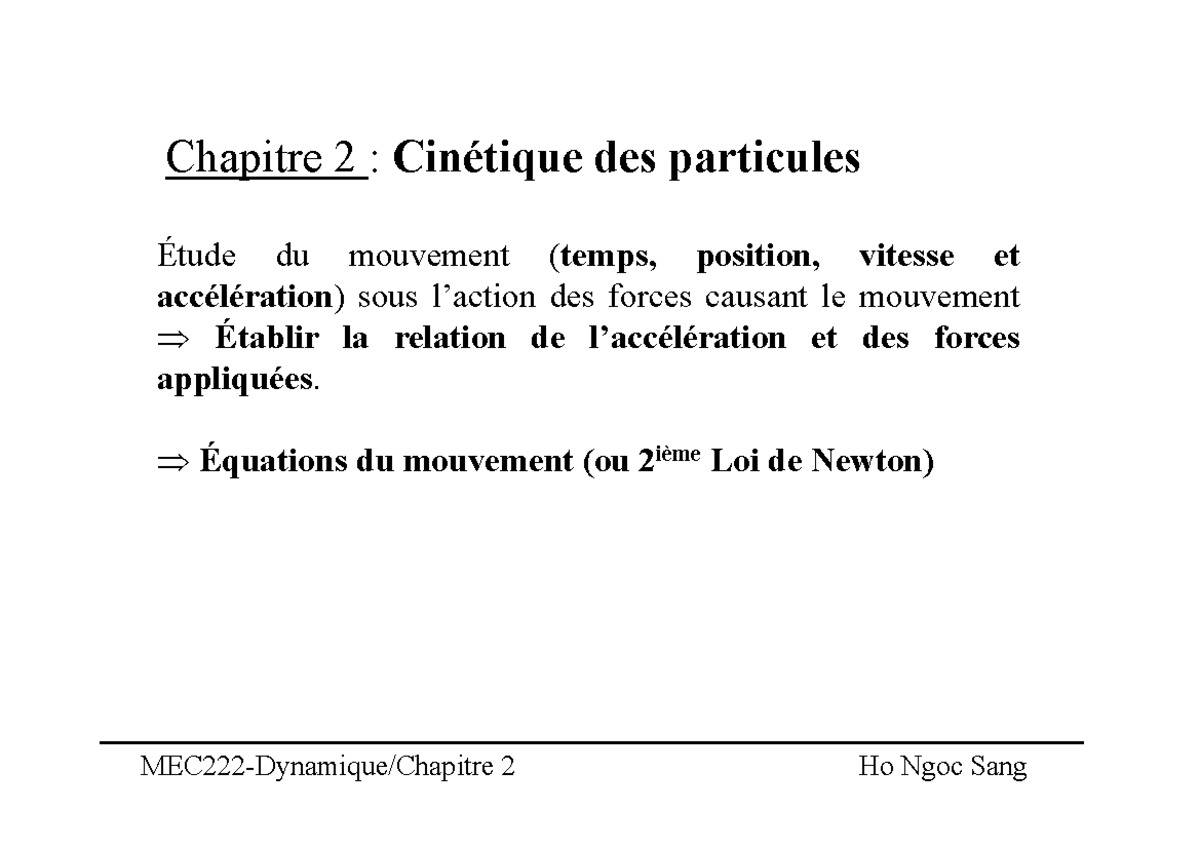 Chapitre 2 Cinetique - note de cours Cinématique - Étude du mouvement ...
