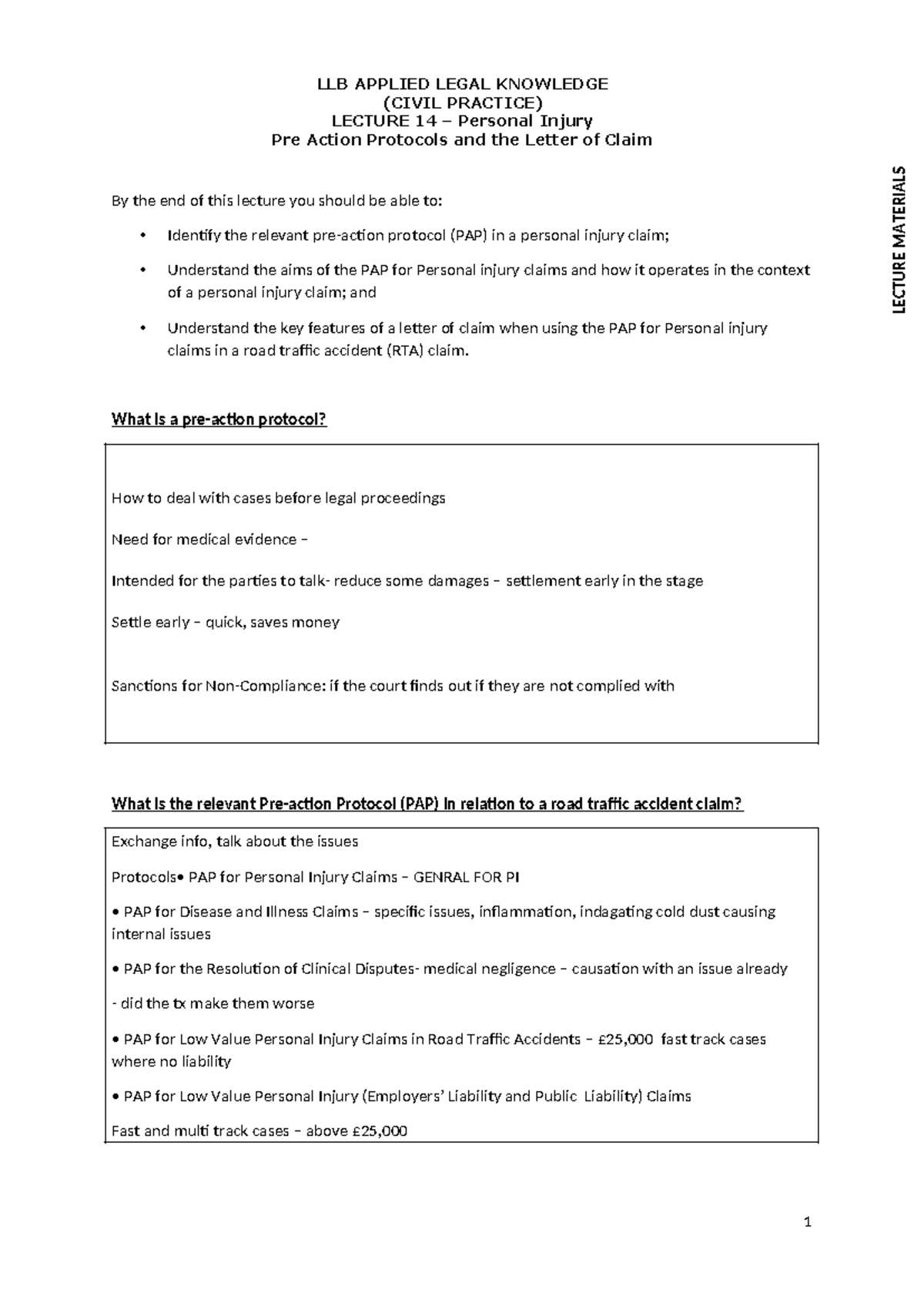 ALK - Lecture 14 - LECTURE MATERIALS (CIVIL PRACTICE) LECTURE 14 ...