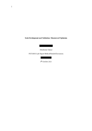 PSY30003 Assignment 2-1 - Optimism and Its Factors: A New Measurement Scale to Assess the ...
