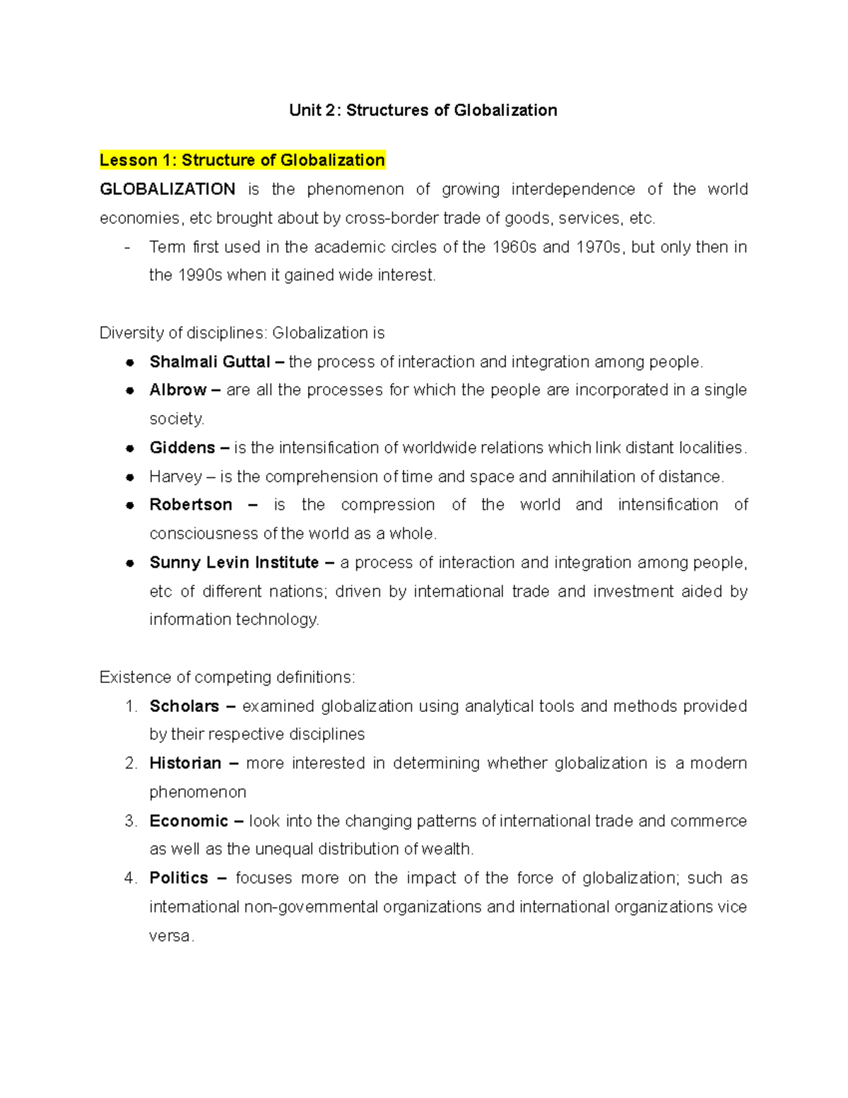 TCW Contemporary Reviewer - Unit 2: Structures of Globalization Lesson 1: Structure of ...
