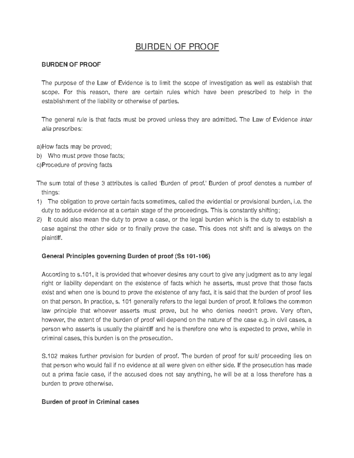 Burden of proof - Grade: C - BURDEN OF PROOF BURDEN OF PROOF The ...