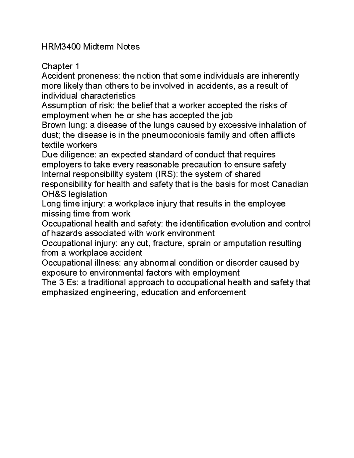 HRM3400 Chapter 1 Midterm notes - HRM3400 Midterm Notes Chapter 1 ...