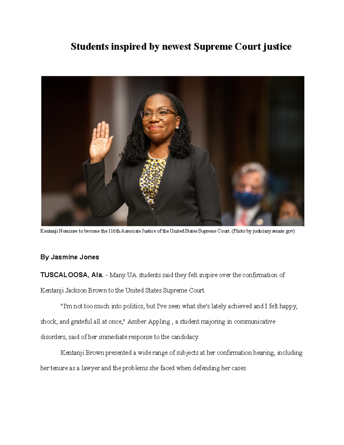 Students inspired by newest Supreme Court justice - (Photo by judiciary ...