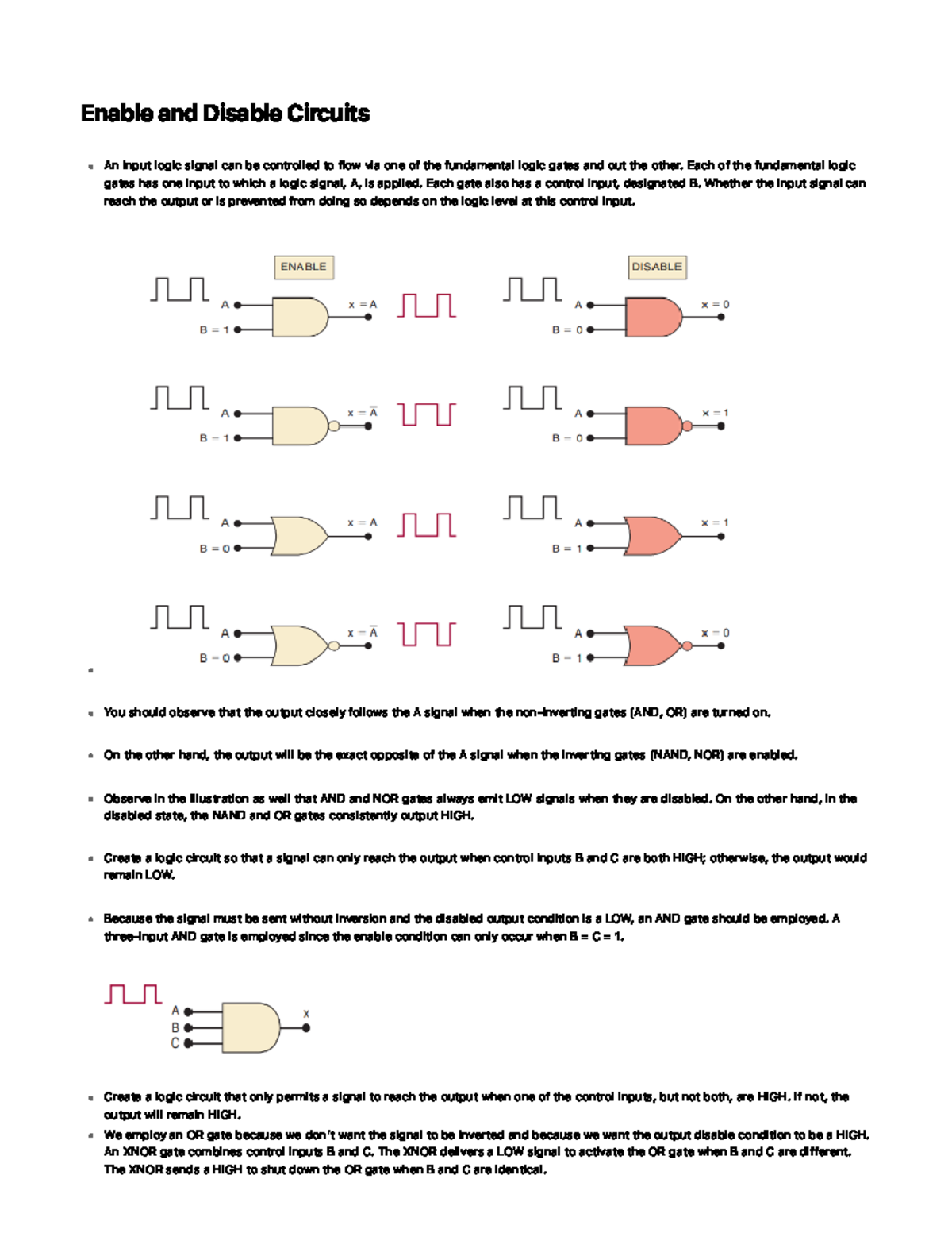 Enable and Disable Circuits - E a c h o f t h e f u n d a m e n t a l l o g i c g a te s h a s o ...