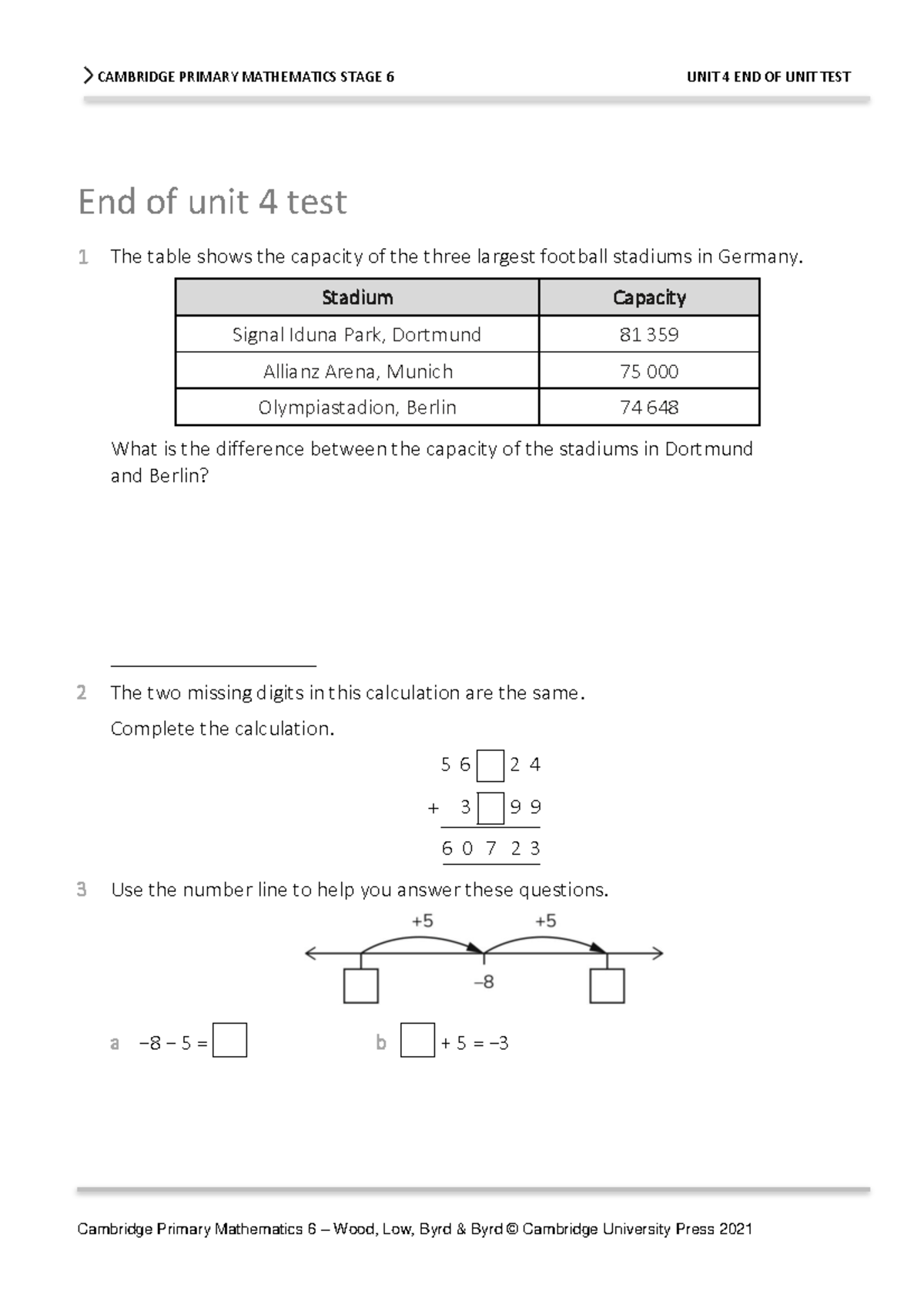 Prim maths 6 2ed tr unit 4 test - CAMBRIDGE PRIMARY MATHEMATICS STAGE 6 ...