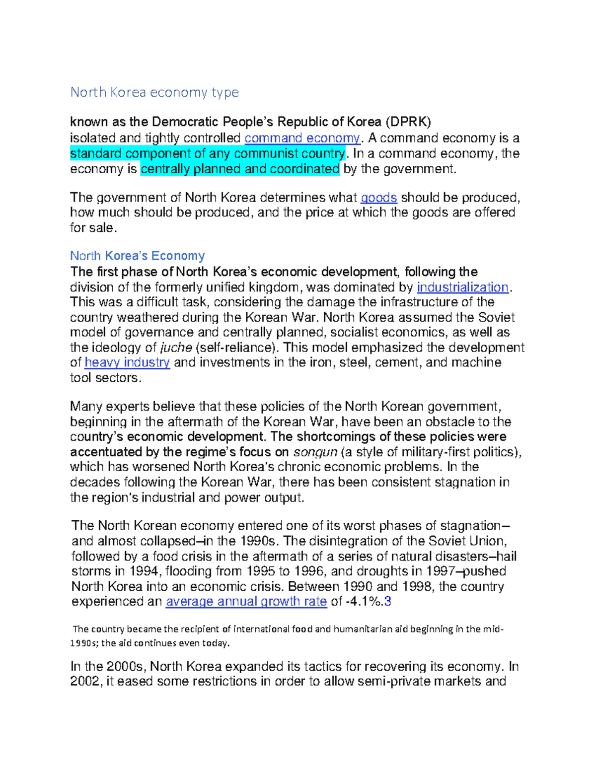 ECO North Korean Economy - North Korea economy type known as the ...