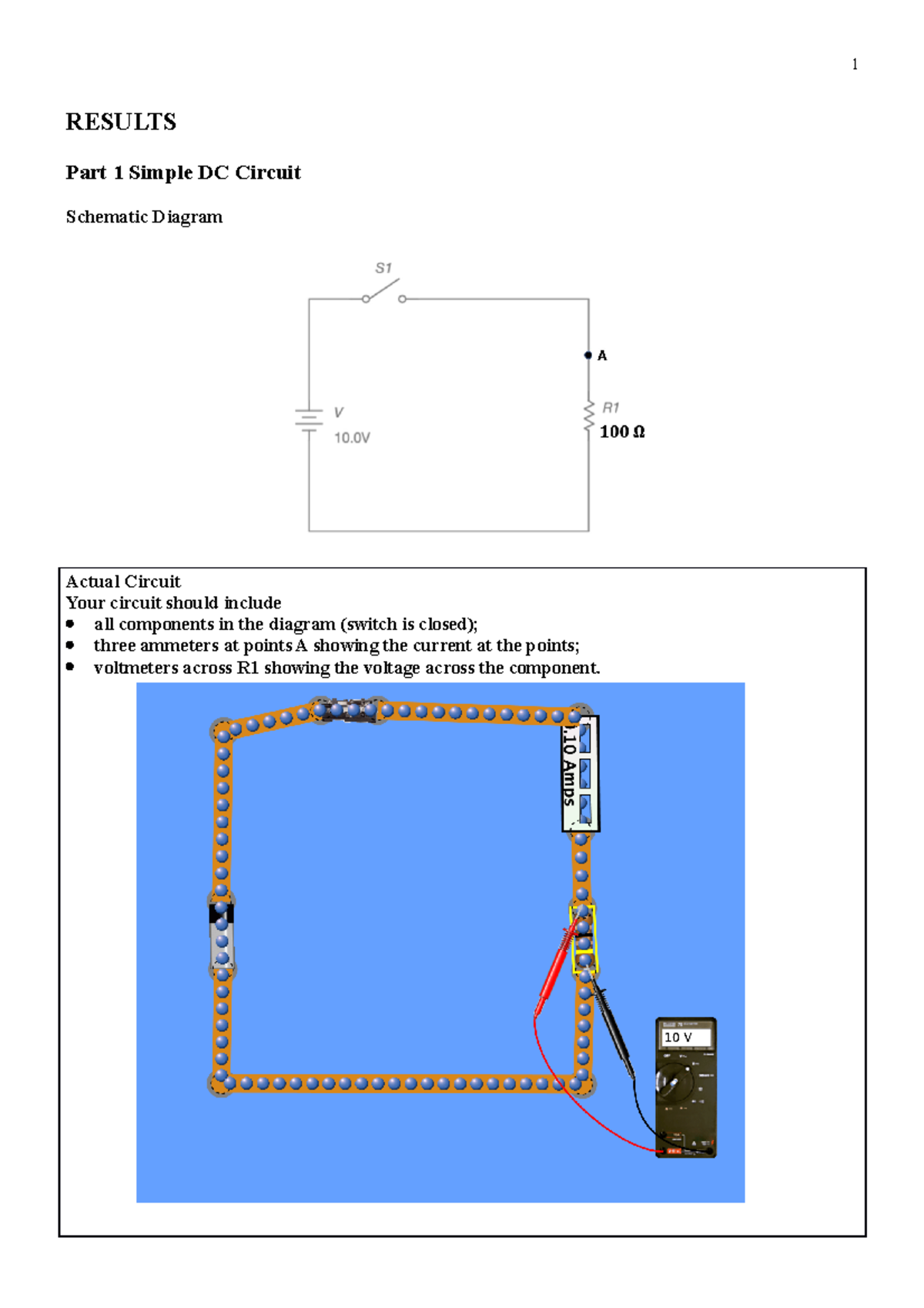 Lab Experiment 7 Reports and Answers - RESULTS Part 1 Simple DC Circuit ...