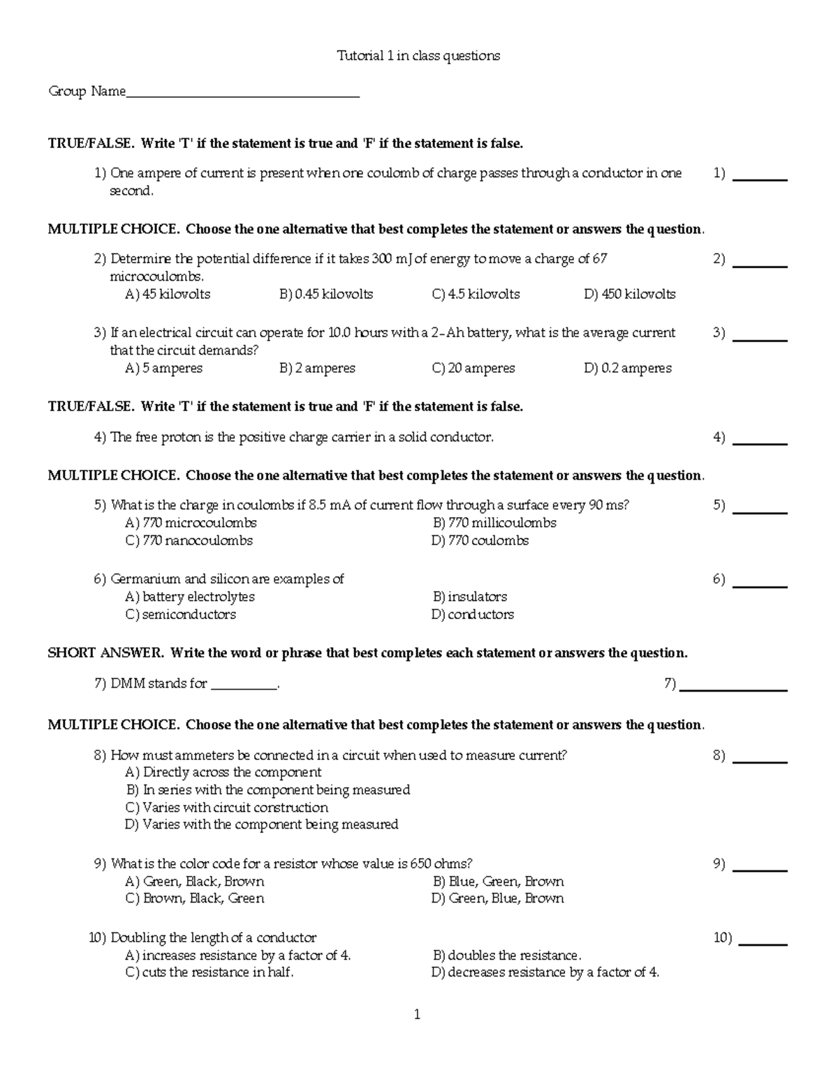 First set of engg104 tut questions - Tutorial 1 in class questions Group - Studocu
