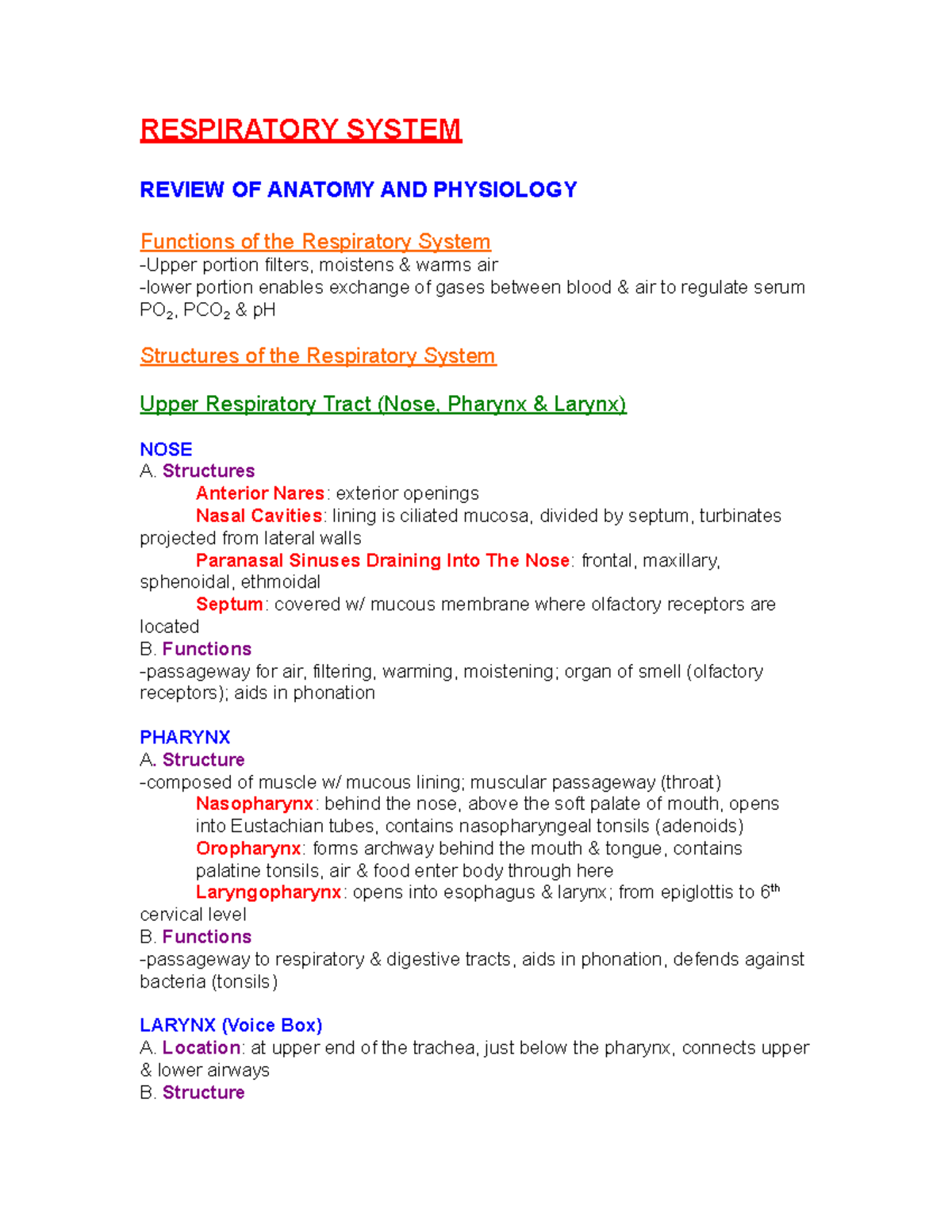 MS Pulmo review - RESPIRATORY SYSTEM REVIEW OF ANATOMY AND PHYSIOLOGY ...