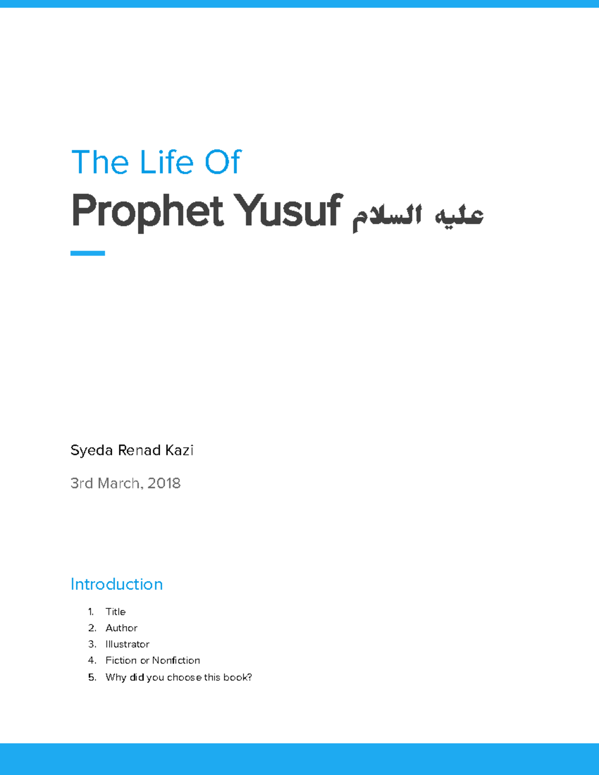 Book report - Class summary - The Life Of Prophet Yusuf السلام عليه ...