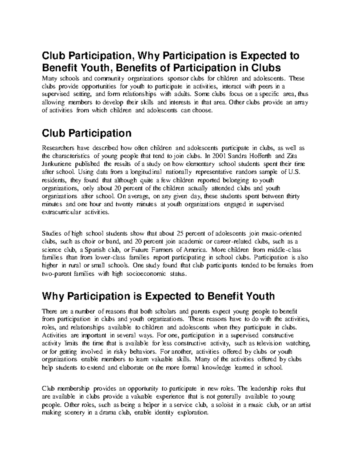 Week 001- 005 Club Participation - Club Participation, Why ...