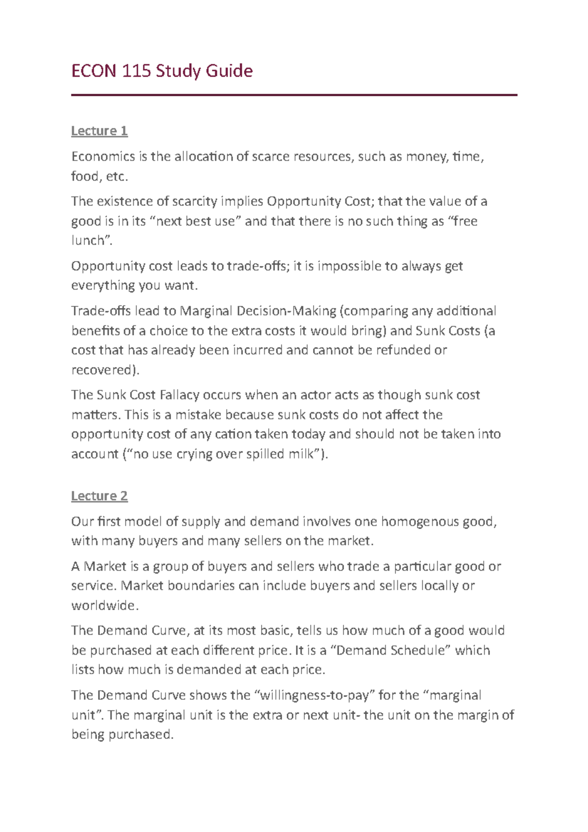 Econ 115 Notes - lectures 1-6 - ECON 115 Study Guide Lecture 1 ...