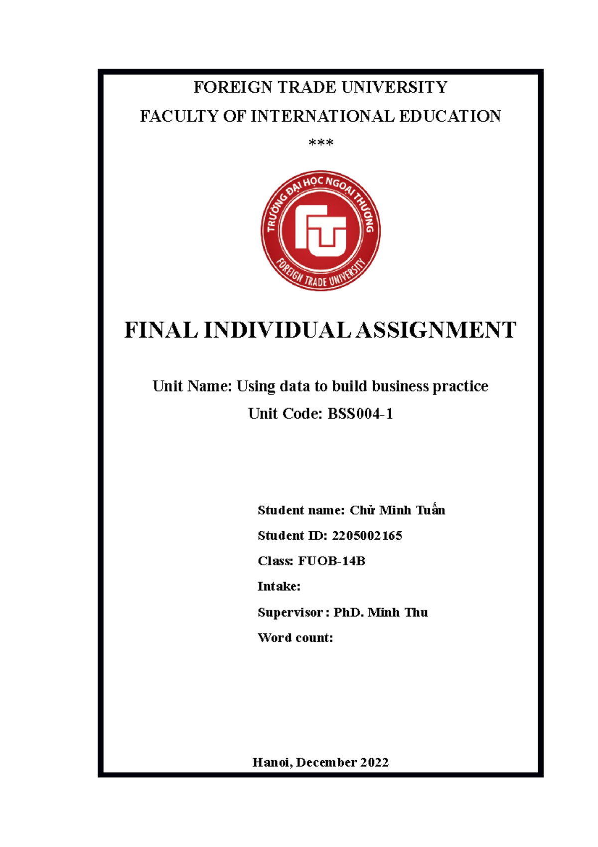 Final project managing people - FOREIGN TRADE UNIVERSITY FACULTY OF INTERNATIONAL EDUCATION ...