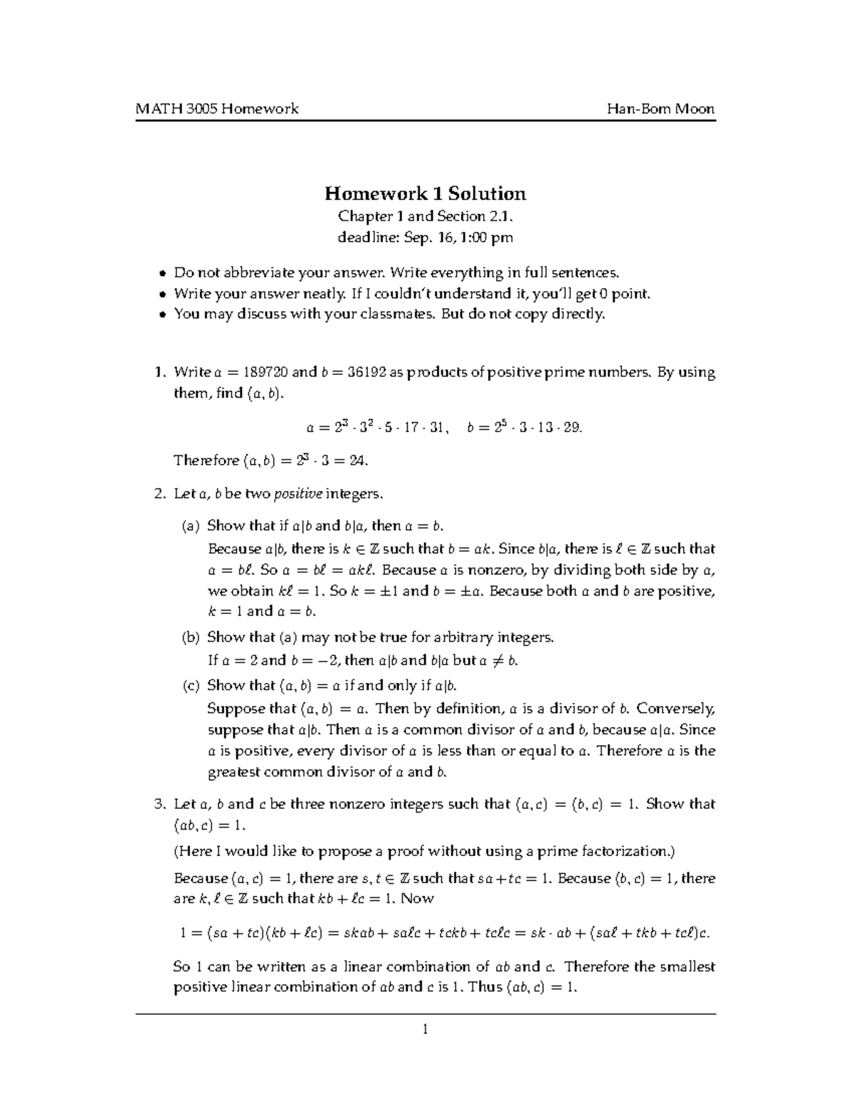 Homework 1 sol - MATH 3005 Homework Han-Bom Moon Homework 1 Solution ...