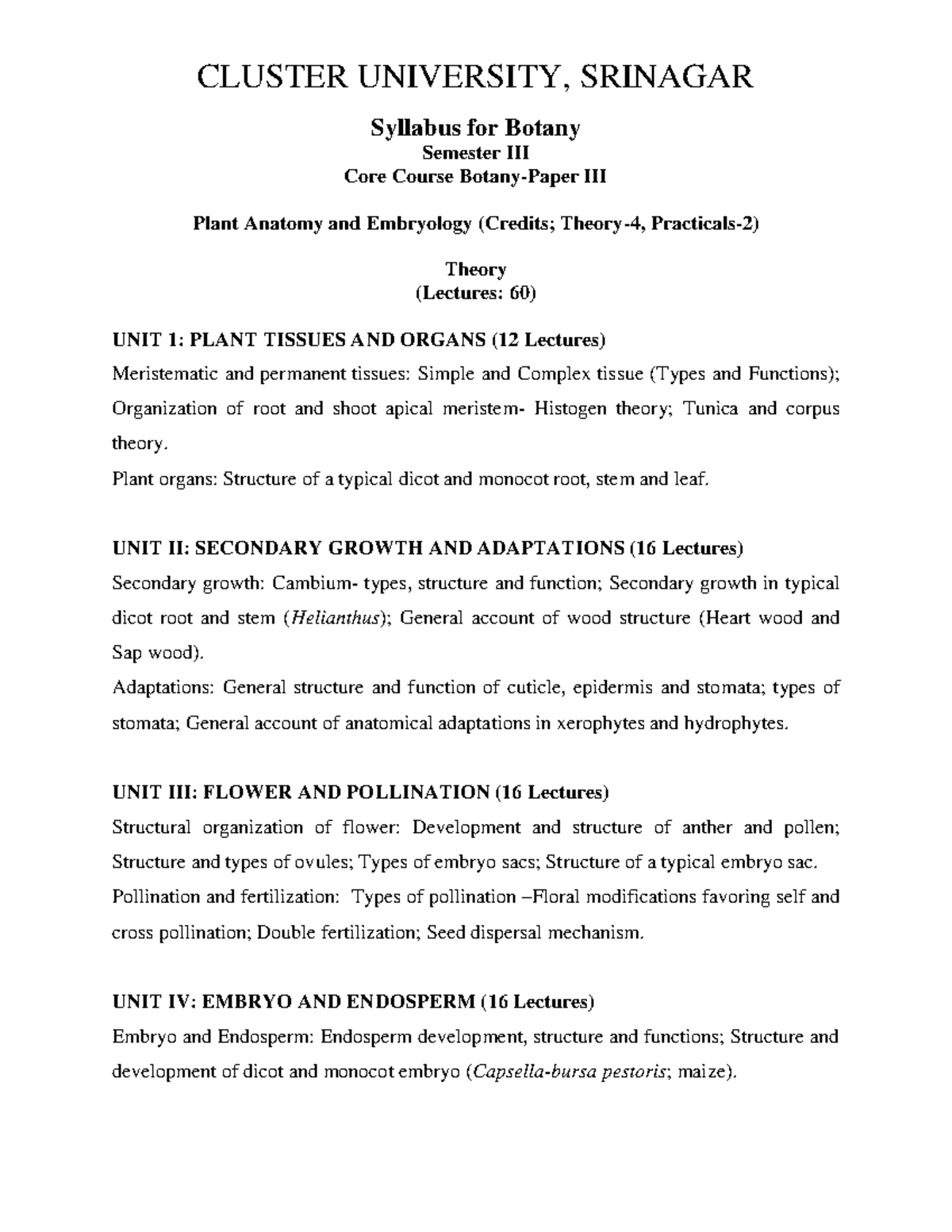 B.Sc. Medical 3Plant Anatomy and Embryology - CLUSTER UNIVERSITY ...