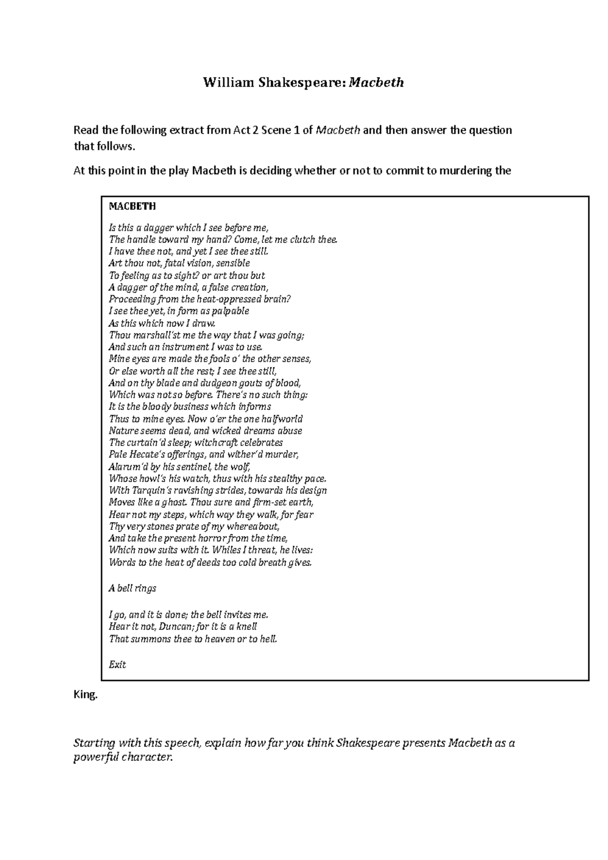 Macbeth as powerful question - William Shakespeare: Macbeth Read the ...