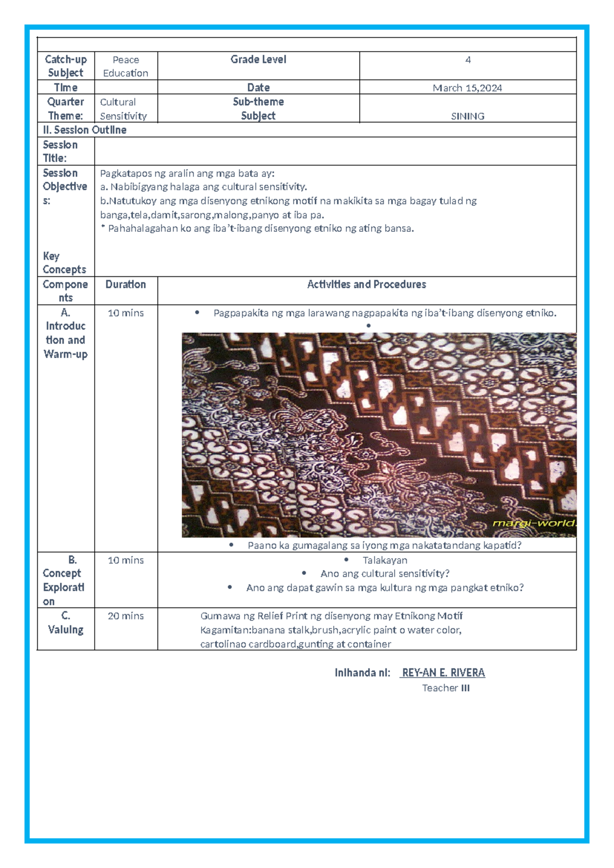 Catch-up friday guide 3 - Catch-up Subject Peace Education Grade Level ...