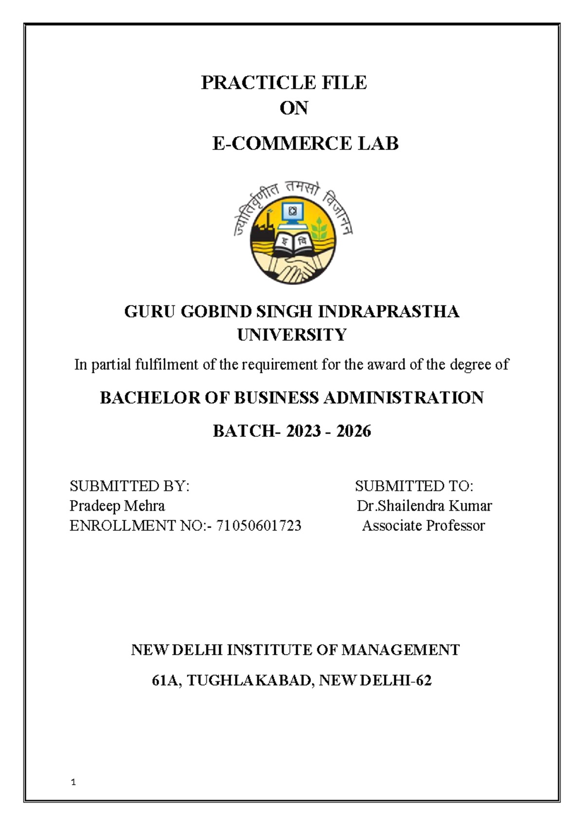 Pradeep E Commerce Pratical FILE - PRACTICLE FILE ON E-COMMERCE LAB GURU GOBIND SINGH ...