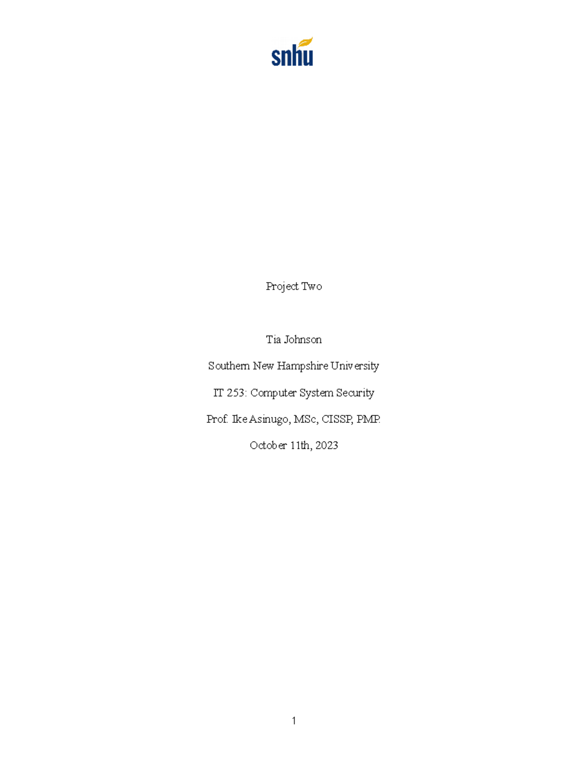 IT 253 Project Two Security Plan Module 7 - Project Two Tia Johnson ...