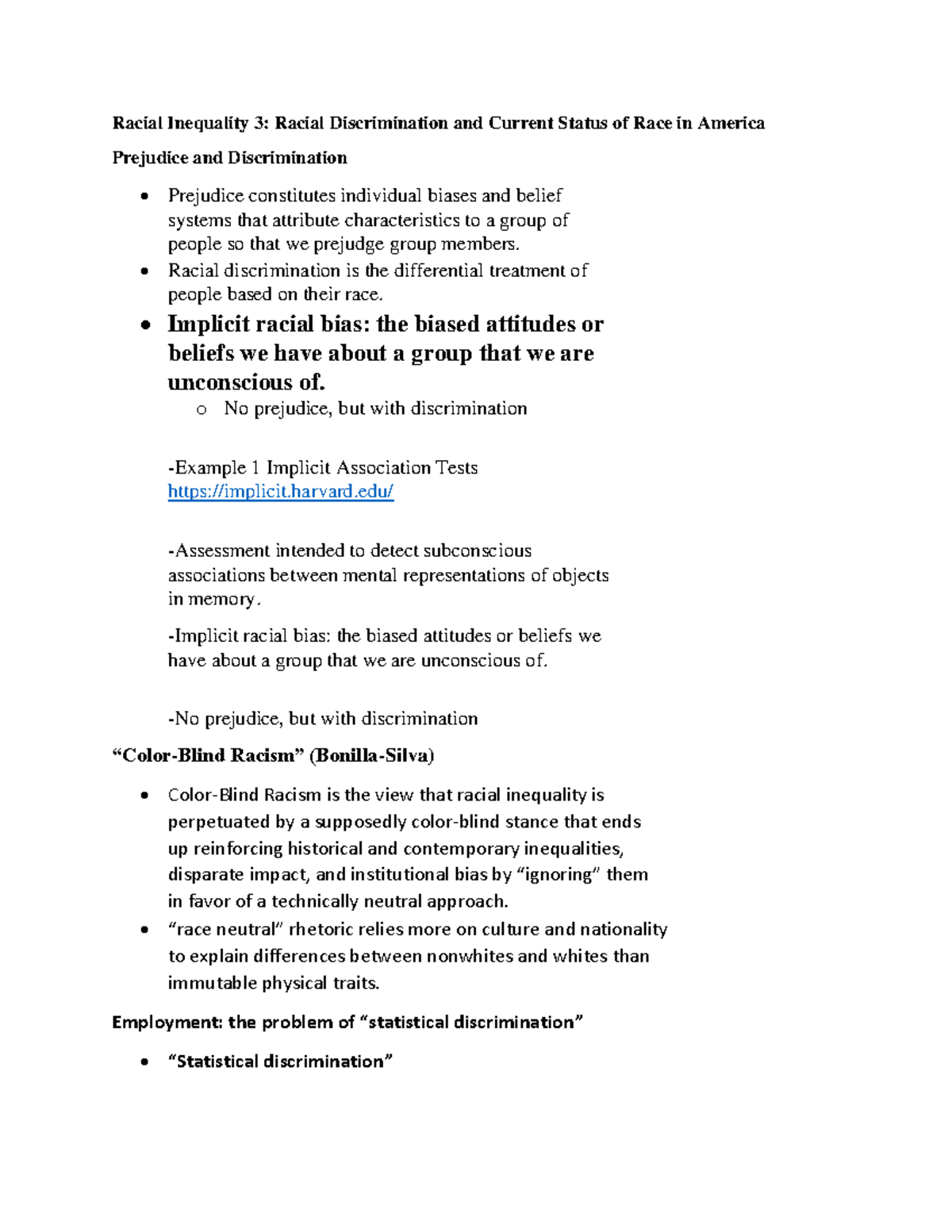 Racial inequality Lecture Notes - Racial Inequality 3: Racial ...