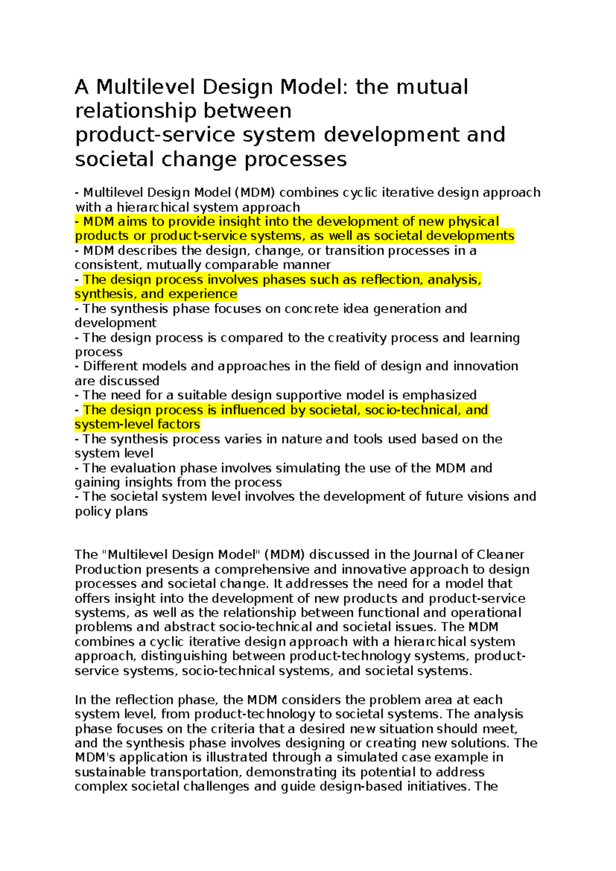 A Multilevel Design Model - It addresses the need for a model that ...