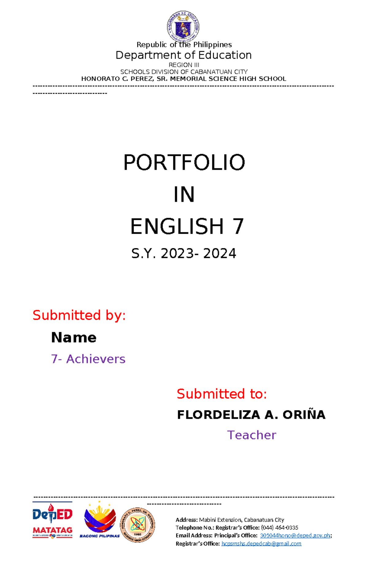 Cover-page-format - mmm - Republic of the Philippines Department of ...