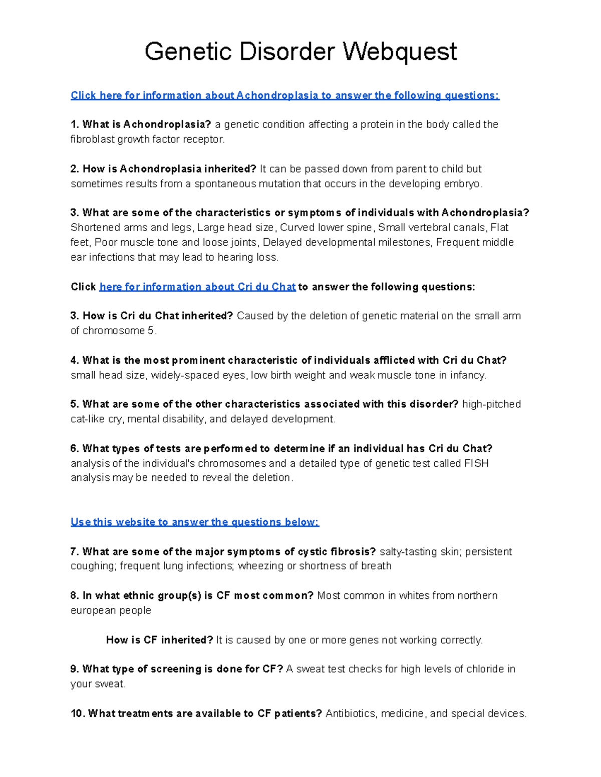 Copy of Genetic Disorder Webquest - Genetic Disorder Webquest Click ...