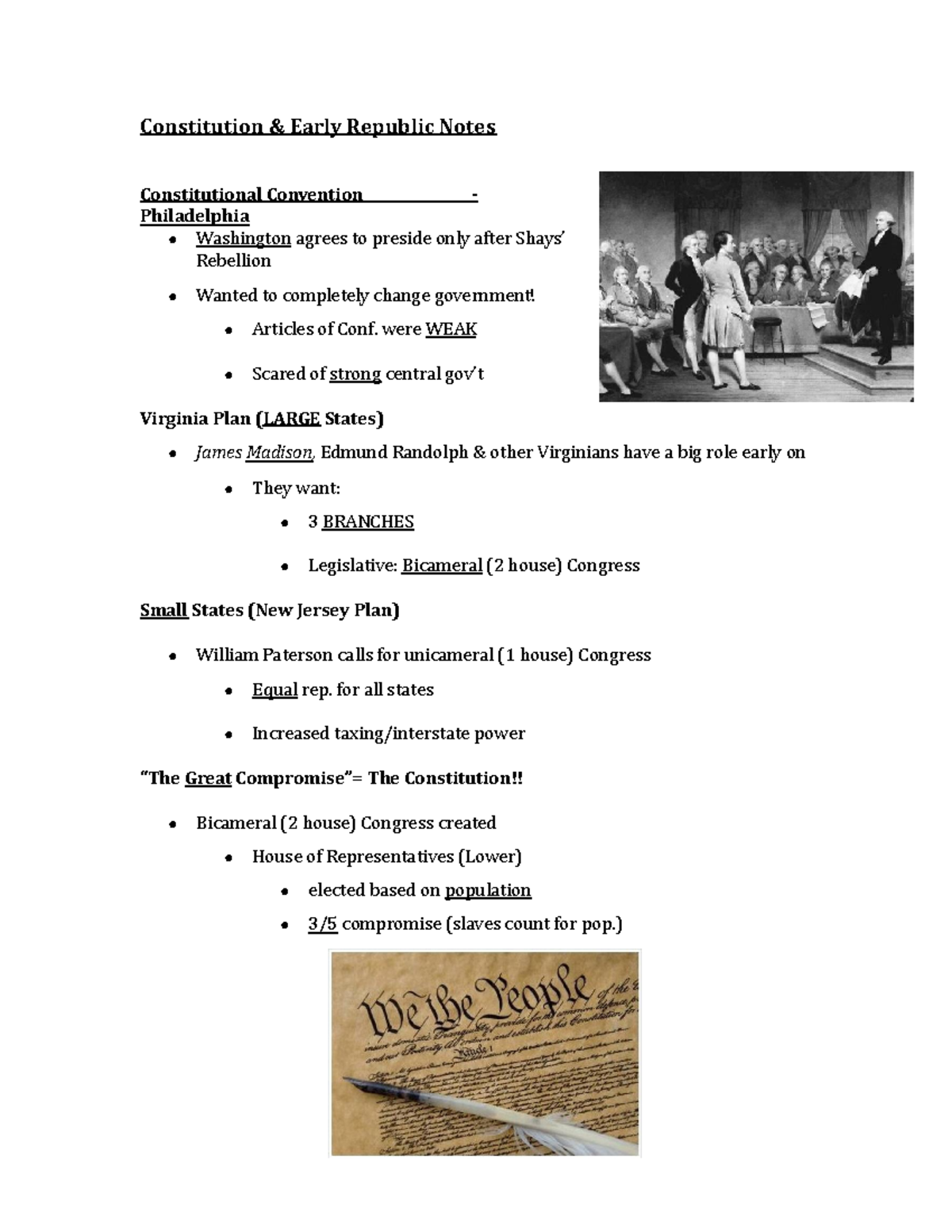 Constitution Notes - Constitution & Early Republic Notes Constitutional ...