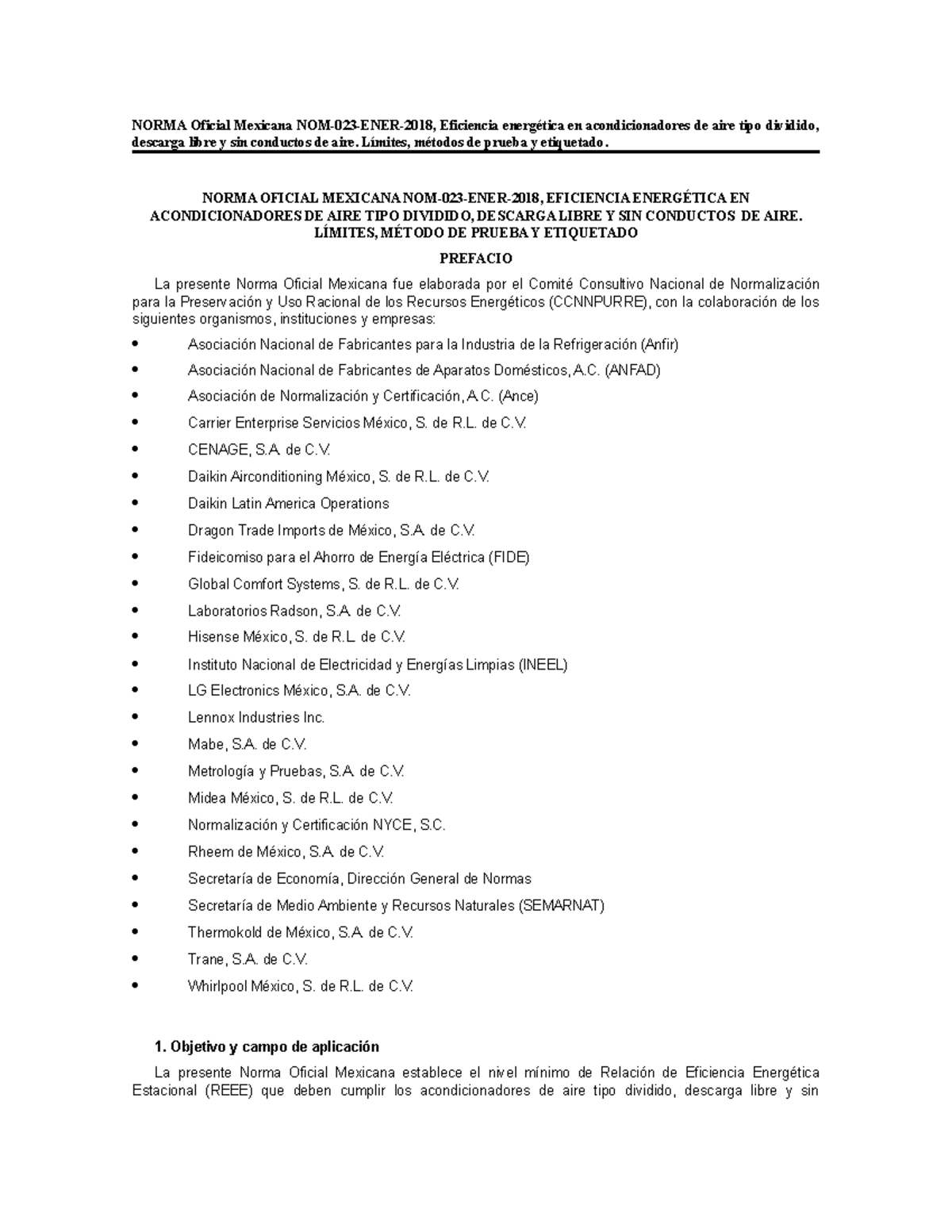 Norma Oficial Mexicana NOM - NORMA Oficial Mexicana NOM-023-ENER-2018 ...