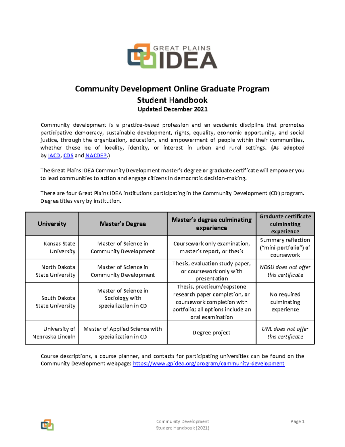 Community Development Student Handbook - Community Development Page 1 ...