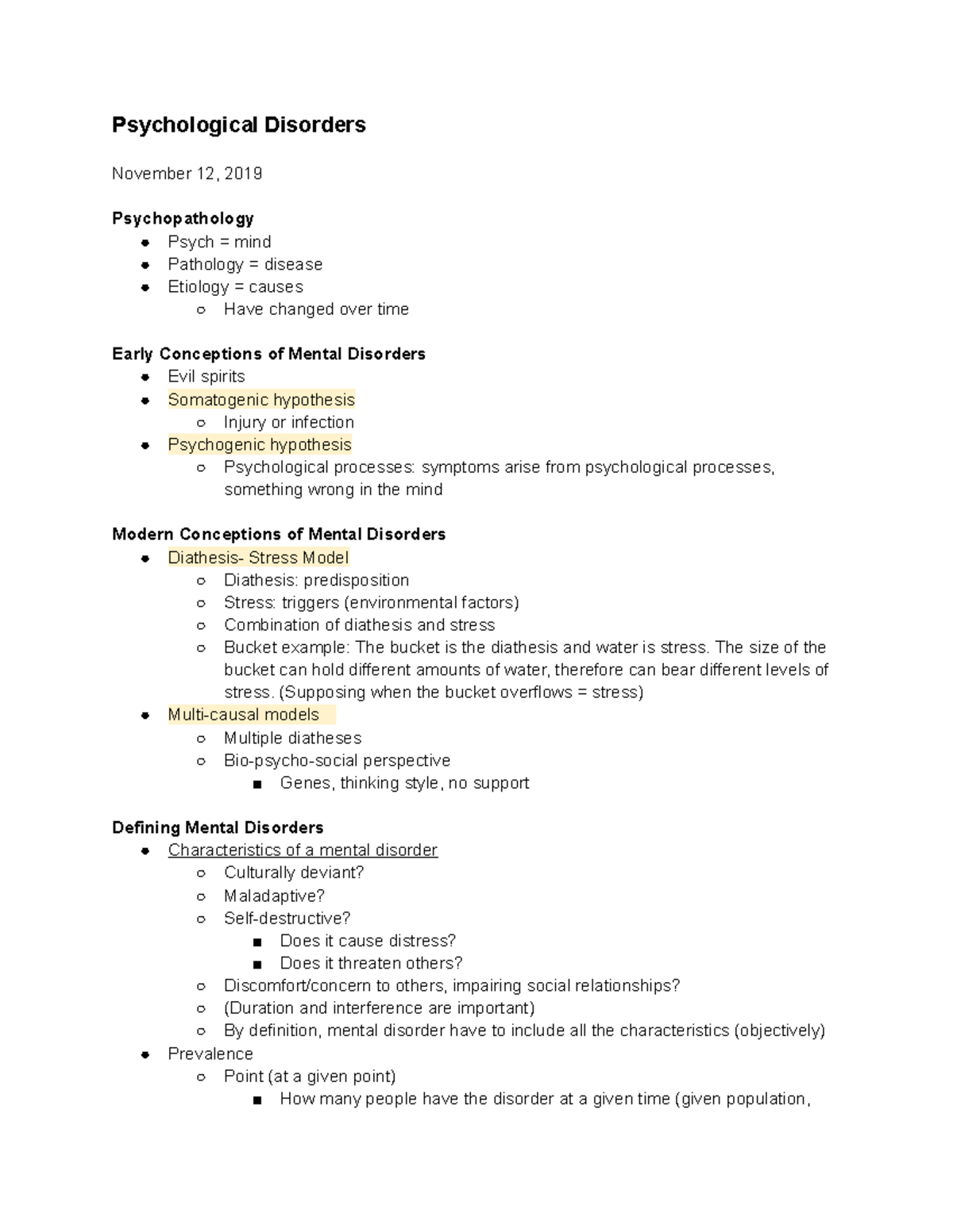 Chapter 14 Lecture Notes - Psychological Disorders November 12, 2019 ...