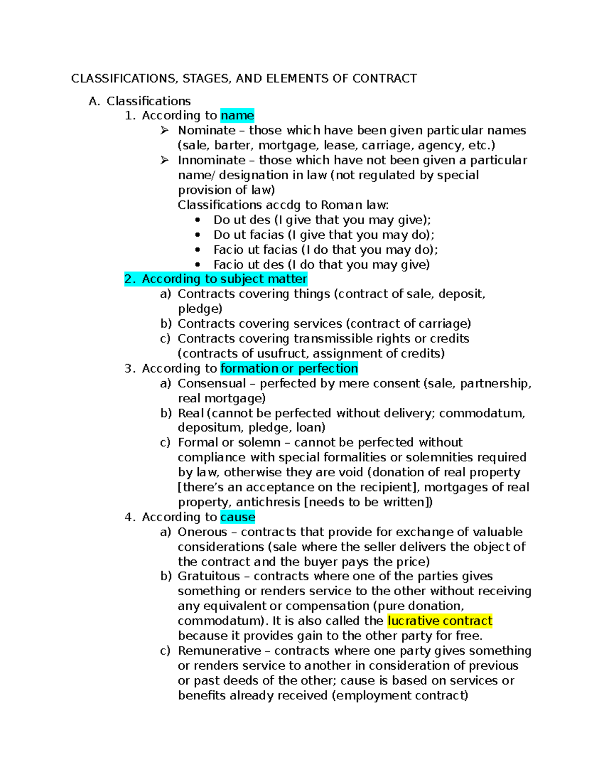 Classifications, Stages, AND Elements - CLASSIFICATIONS, STAGES, AND ELEMENTS OF CONTRACT A ...
