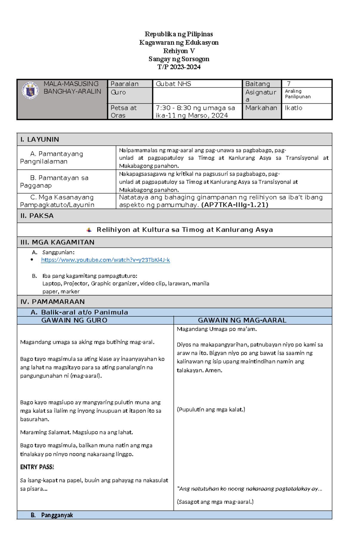 DLP-demo-teaching - Detailed Lesson Plan in Filipino - Republika ng ...