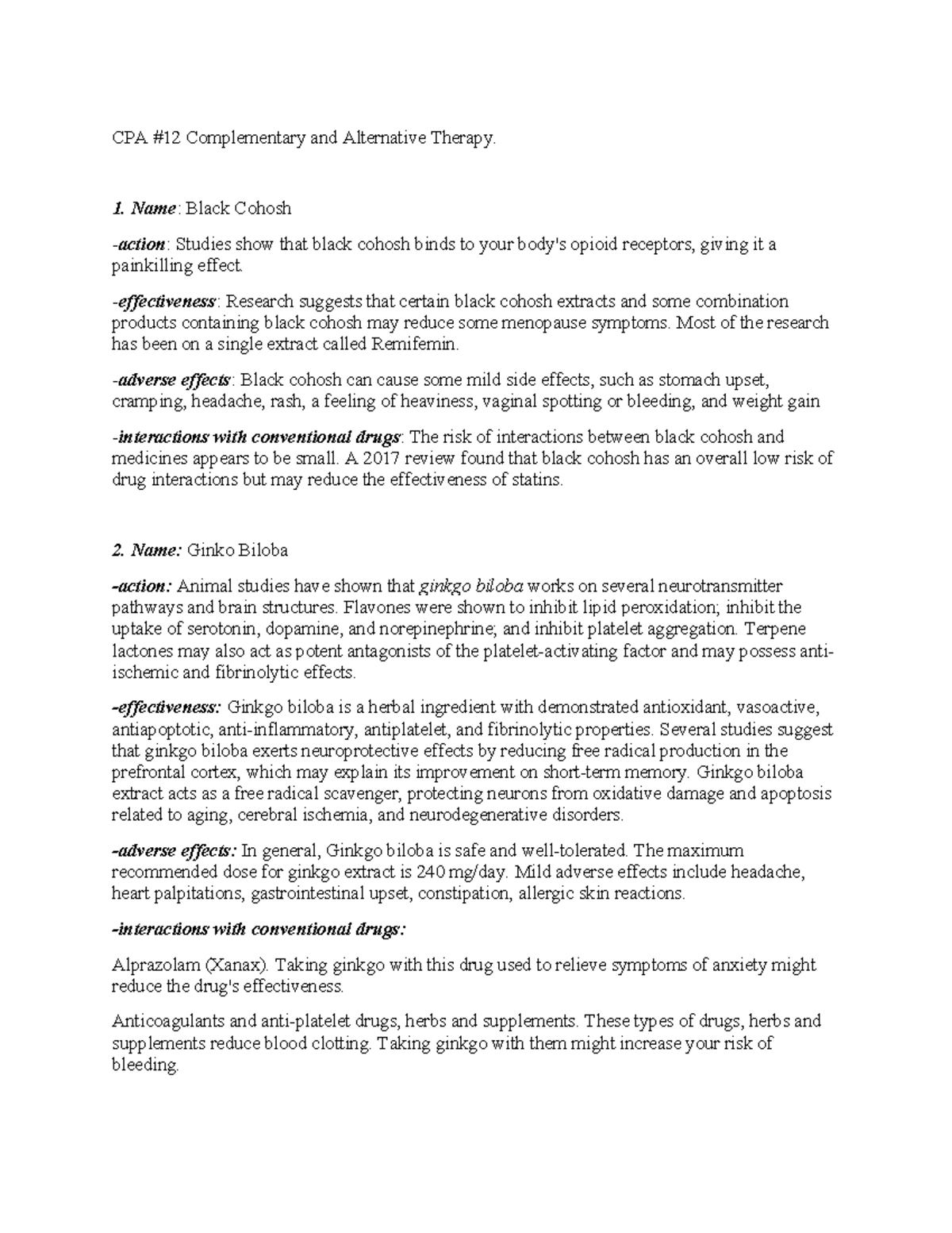 NMNC-1230-CPA # 12 Alternative therapy - CPA #12 Complementary and Alternative Therapy. Name ...