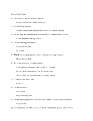 Quiz #4 Study Guide - Quiz #4 Study Guide Postmature assessment ...