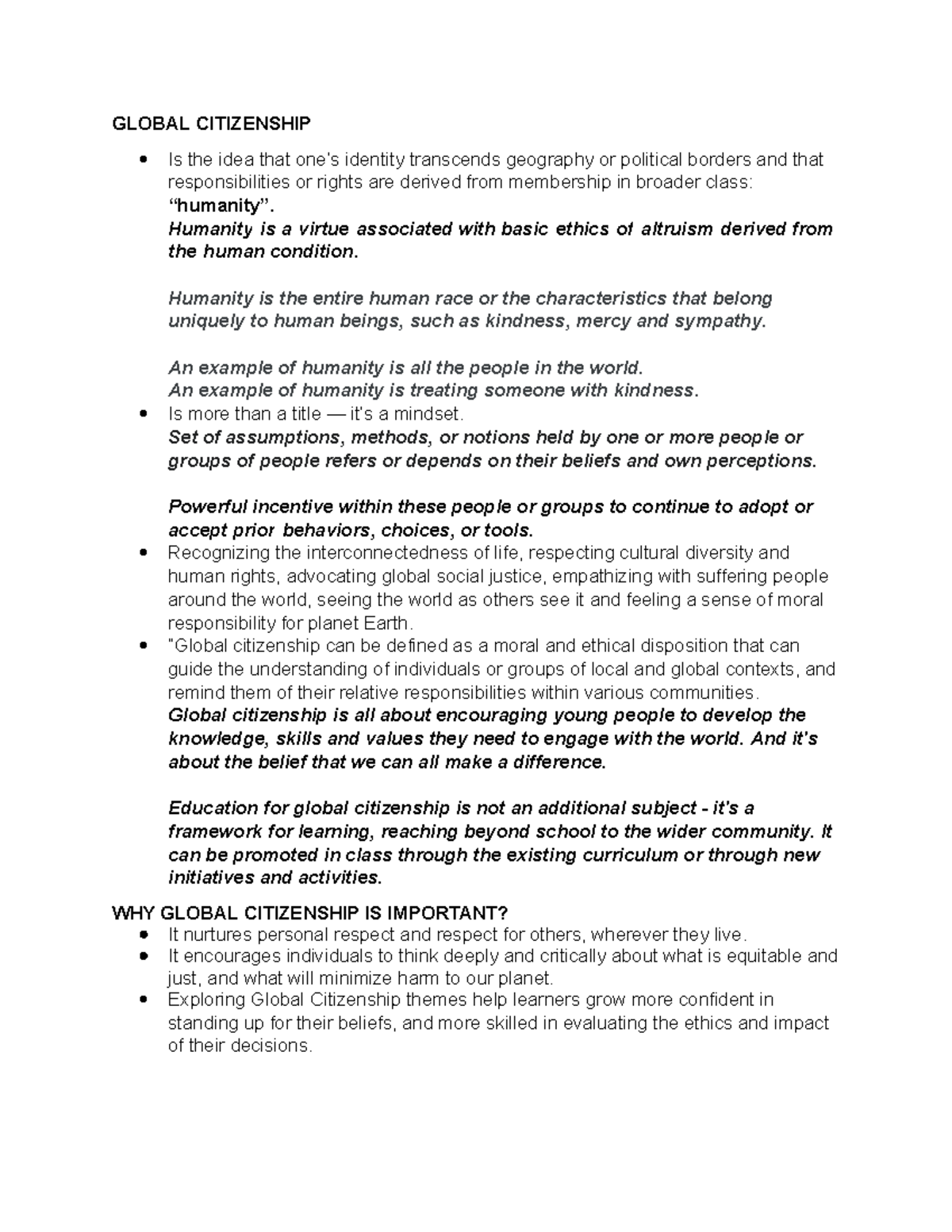 Global Citizenship - GLOBAL CITIZENSHIP Is the idea that one’s identity ...